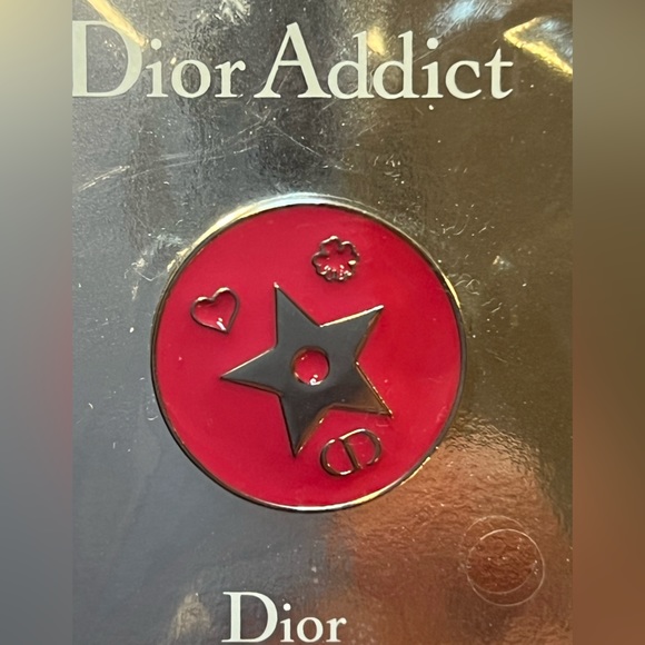 Dior | Jewelry | Dior Addict Pin Badge Palladium Red Enamel New | Poshmark